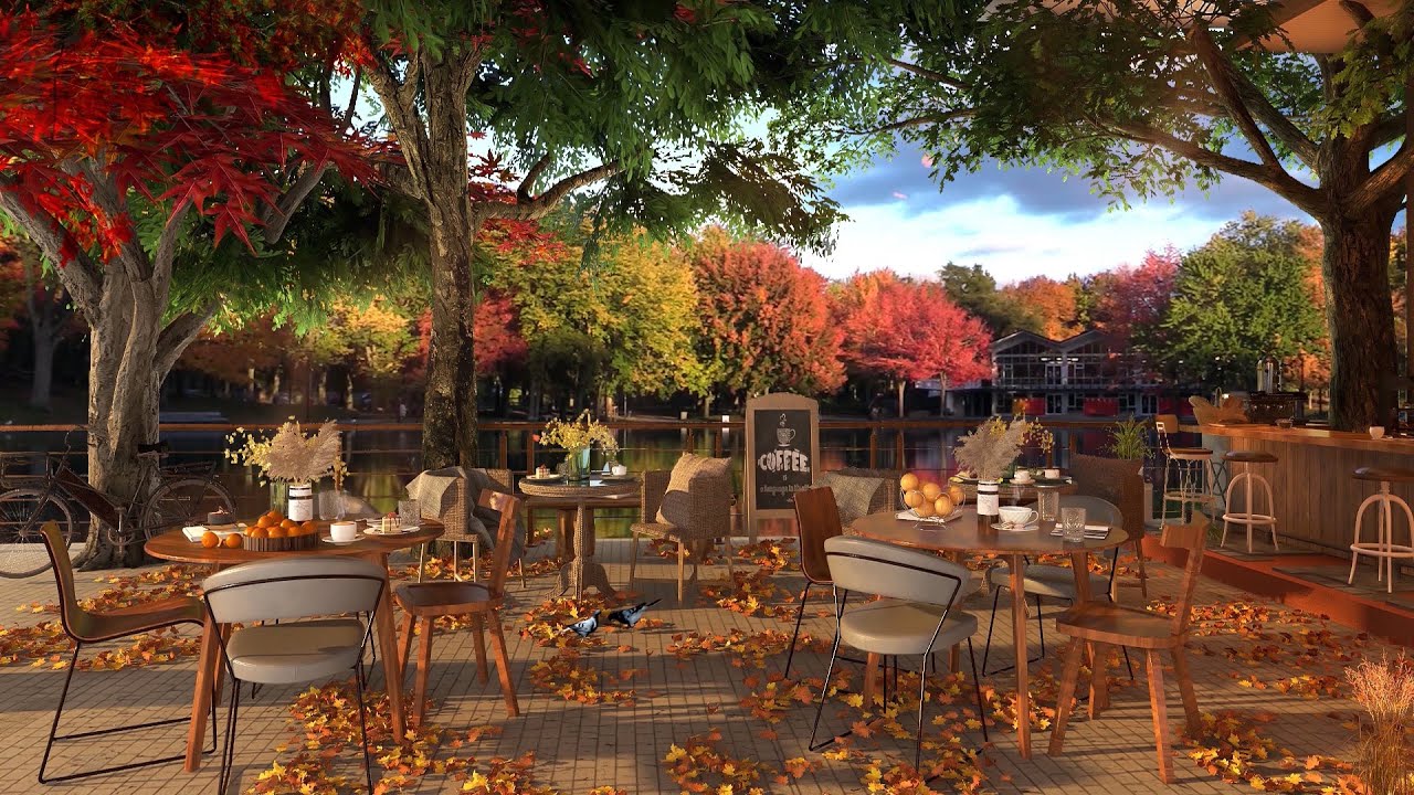 Fall Coffee Shop Ambience🍁Morning on Street Corner in Autumn & Positive ...