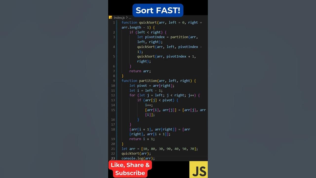 #54 Quicksort: Sort Array in Place FAST | Coding Trick - YouTube