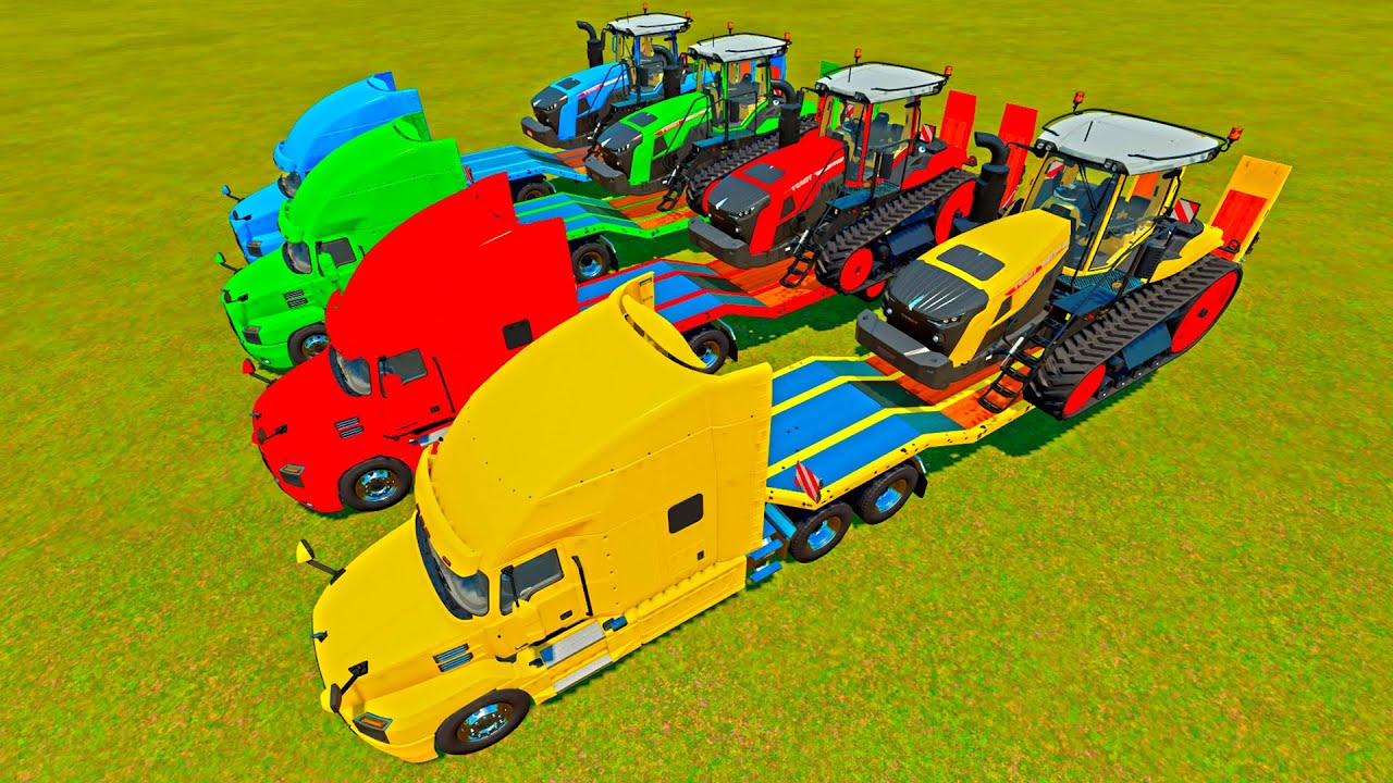 BIG TRACTOR OF COLORS! TRANSPORTING Toy Tractors of Colors Farming ...