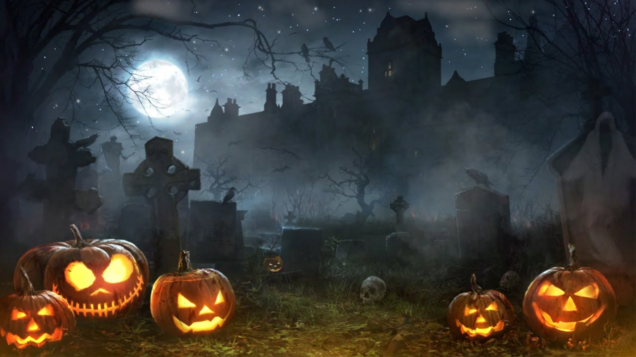 Spooky Halloween Ambience Night Rain 🎃Haunted Graveyard | Rainy ...