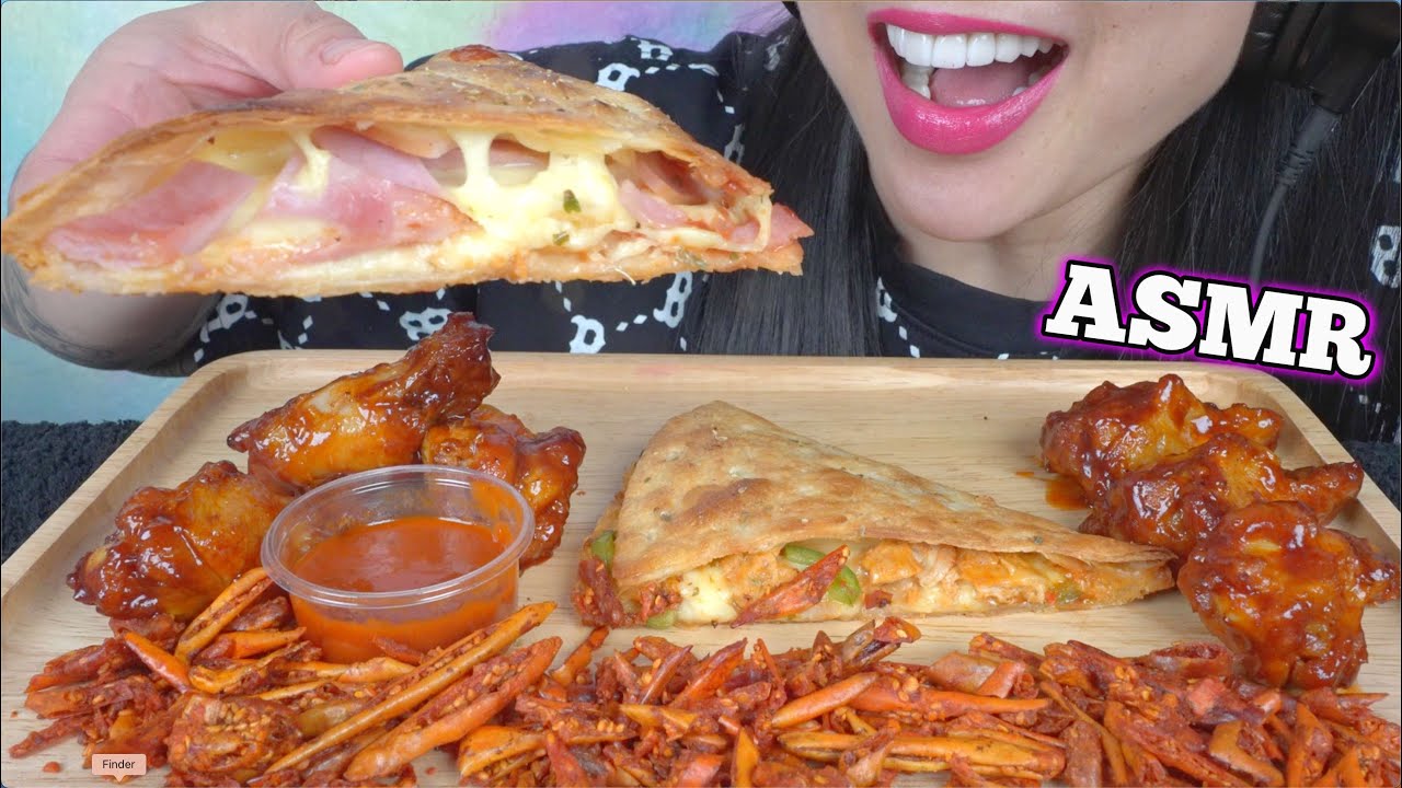 ASMR PIZZA HUT + CHICKEN WINGS + FRIED CHILI (EATING SOUNDS) LIGHT ...