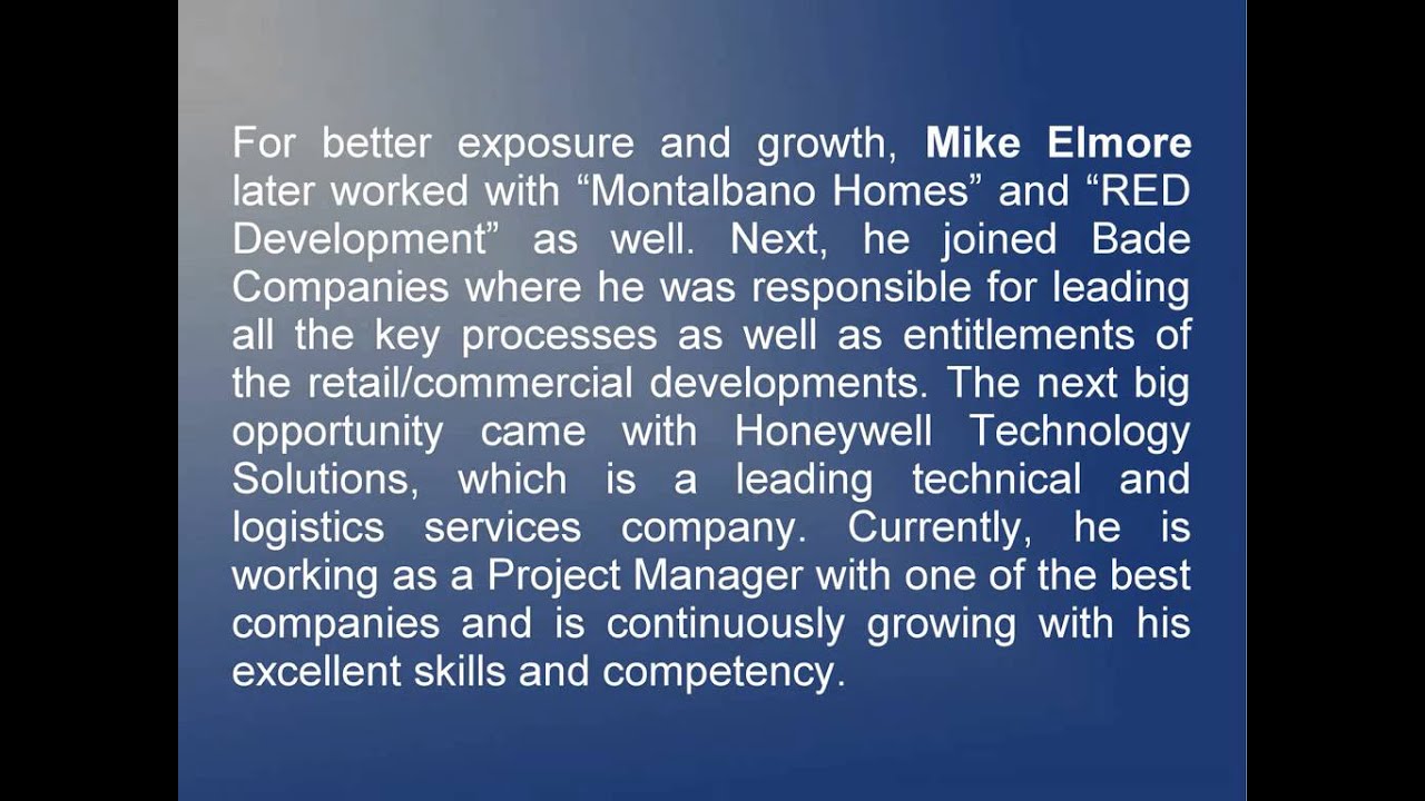 Mike Elmore -- An Ingenious Professional With Immense Experience - YouTube