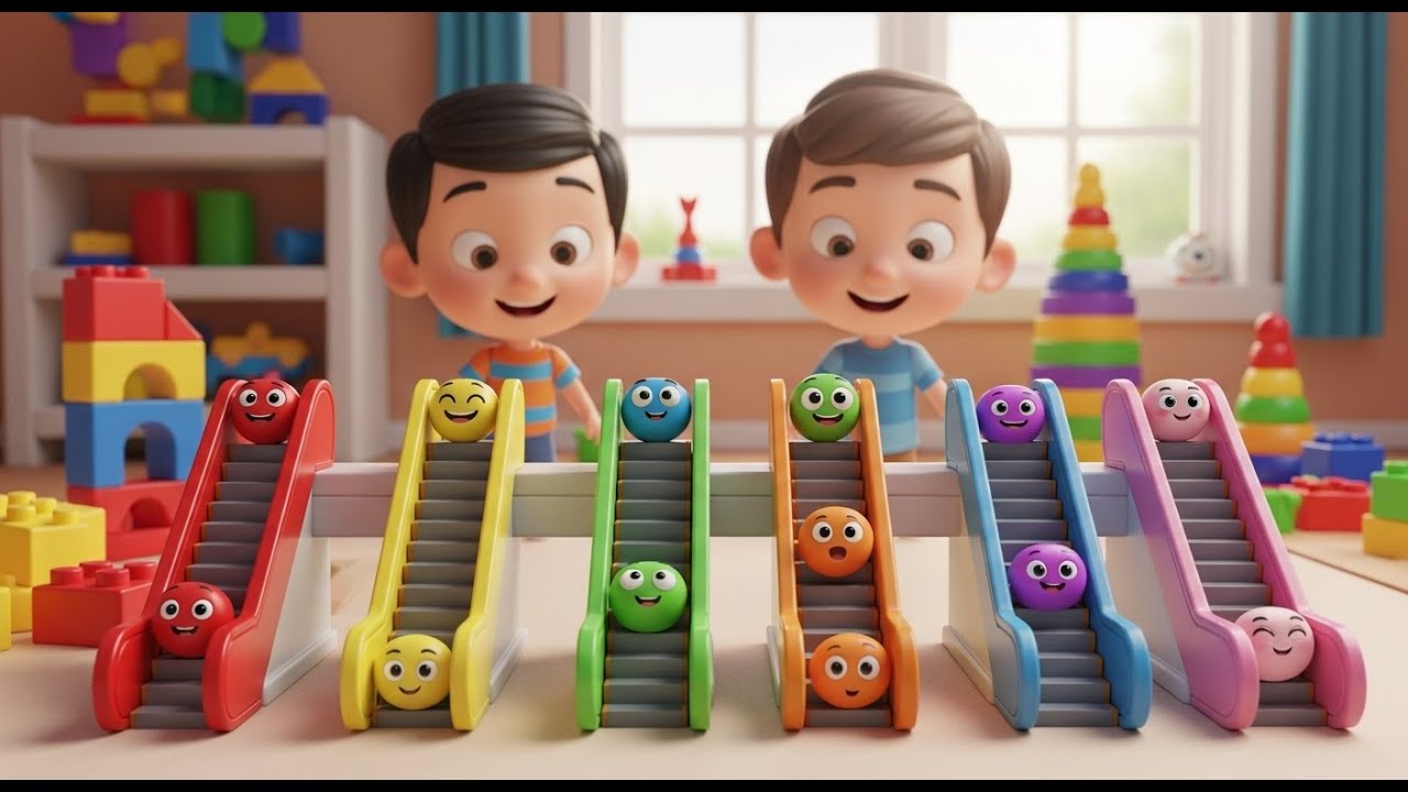 Seven Little Toy Escalators Go Up Go Down 🛗 | Nursery Rhymes for Kids ...
