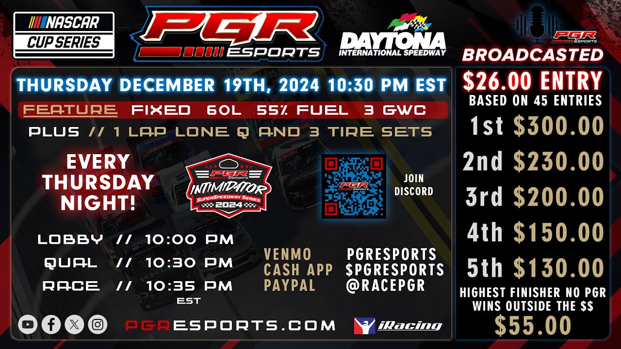 PGR eSports Intimidator Superspeedway Series | Daytona | 12/19/24 | PGR eSports - YouTube