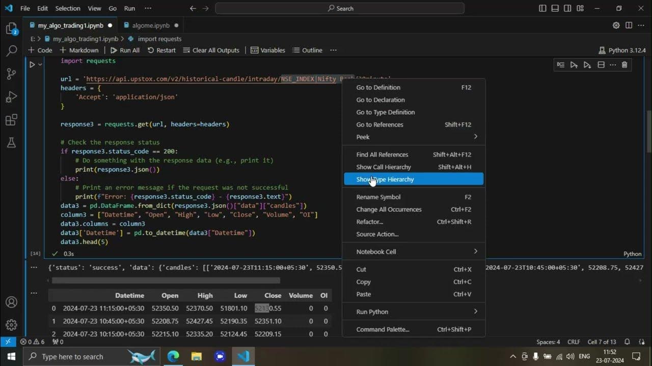 Python coding to fetch real time intraday candlestick data through upstox api. Upstox api part 3 ...