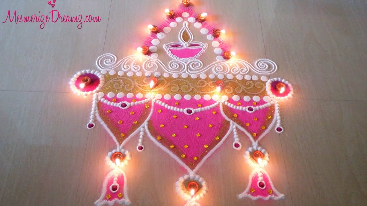 Easy and Colourful Diya Rangoli Designs for competition and festival ...