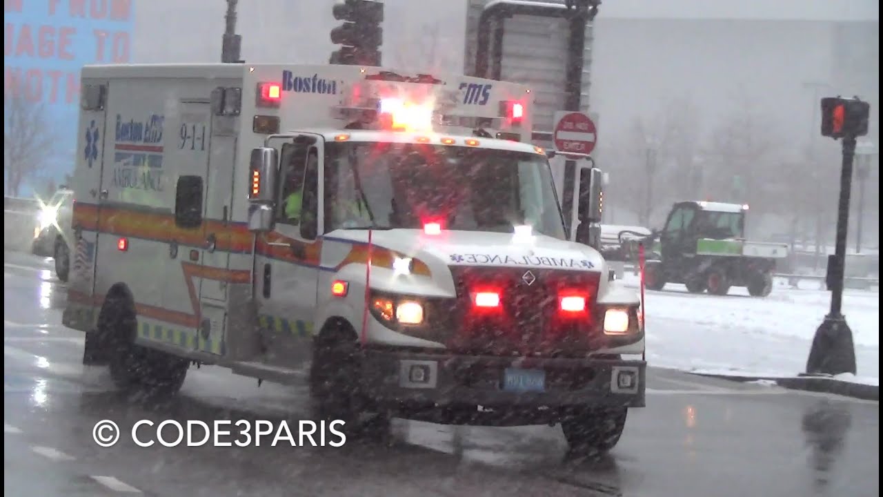 Boston EMS Ambulance P1 Responding in Snow Storm - YouTube