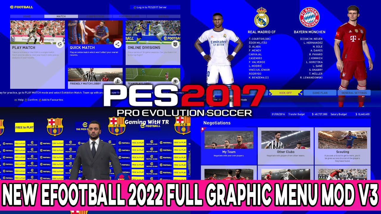PES 2017 NEW EFOOTBALL FULL GRAPHIC MENU V3 - YouTube