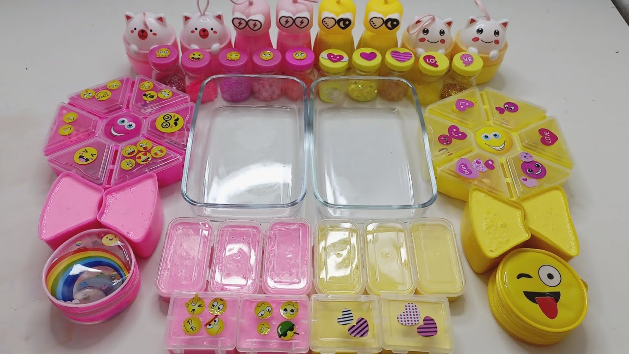 PINK VS YELLOW ! Mixing Random Things into GLOSSY Slime ! Nyn's ASMR ...