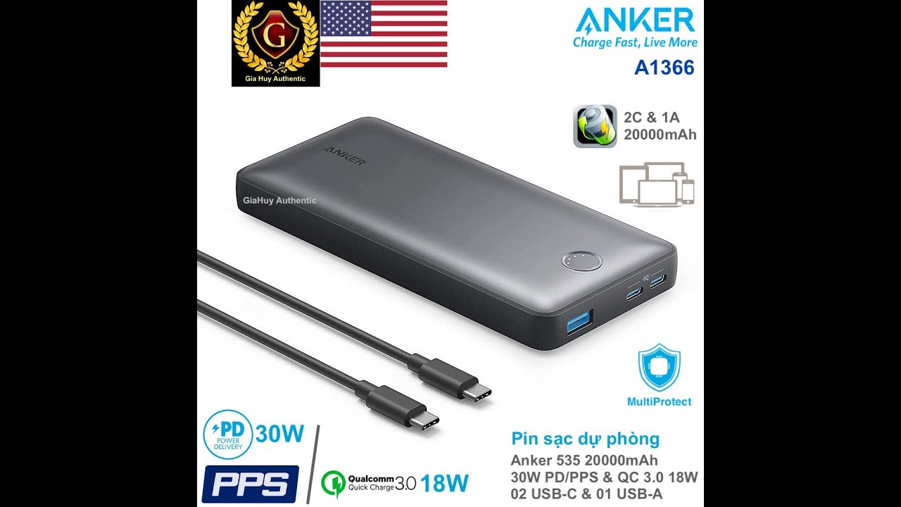 Pin sạc dự phòng ANKER 535 PowerCore 20000mAh 30W PD/PPS 2C-1A - A1366 ...