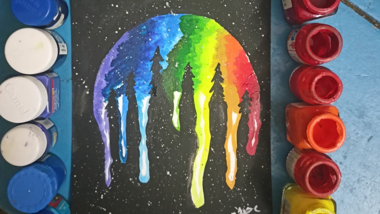 🌈 rainbow moon drip painting tutorial @simpleart3 - YouTube