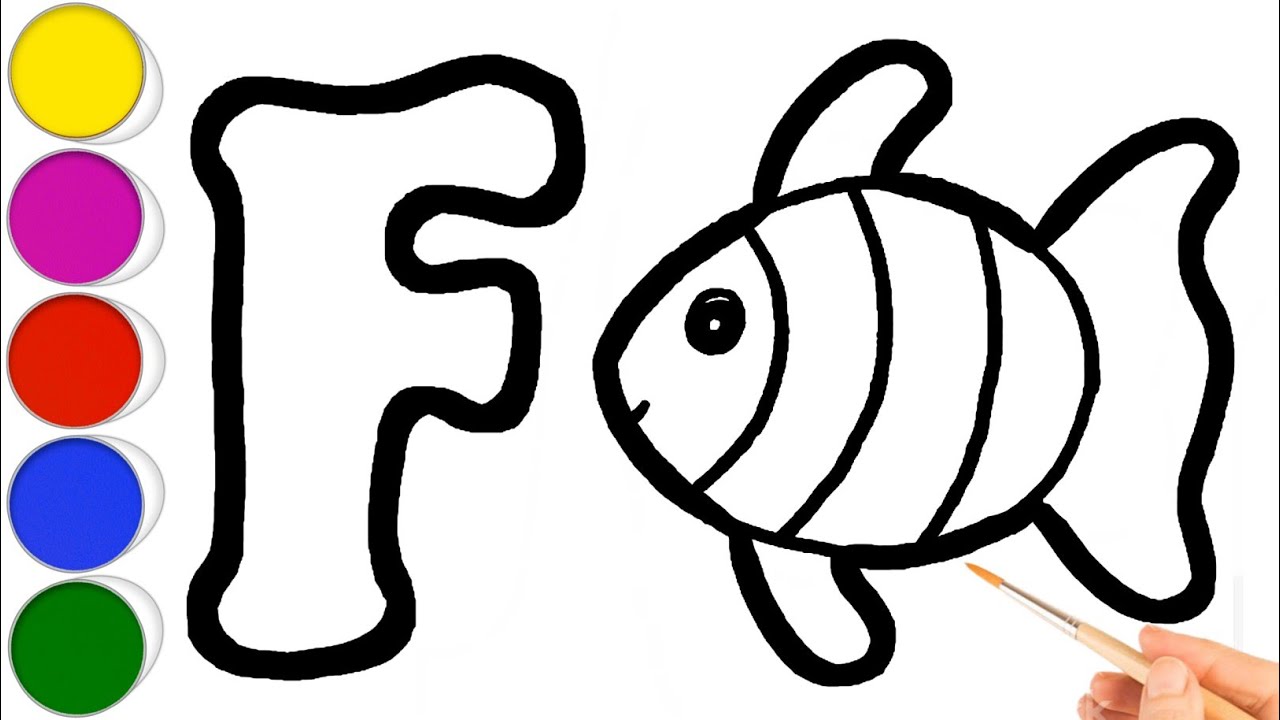How to Draw F for Fish Step by Step - Learn Fish Drawing and Coloring ...