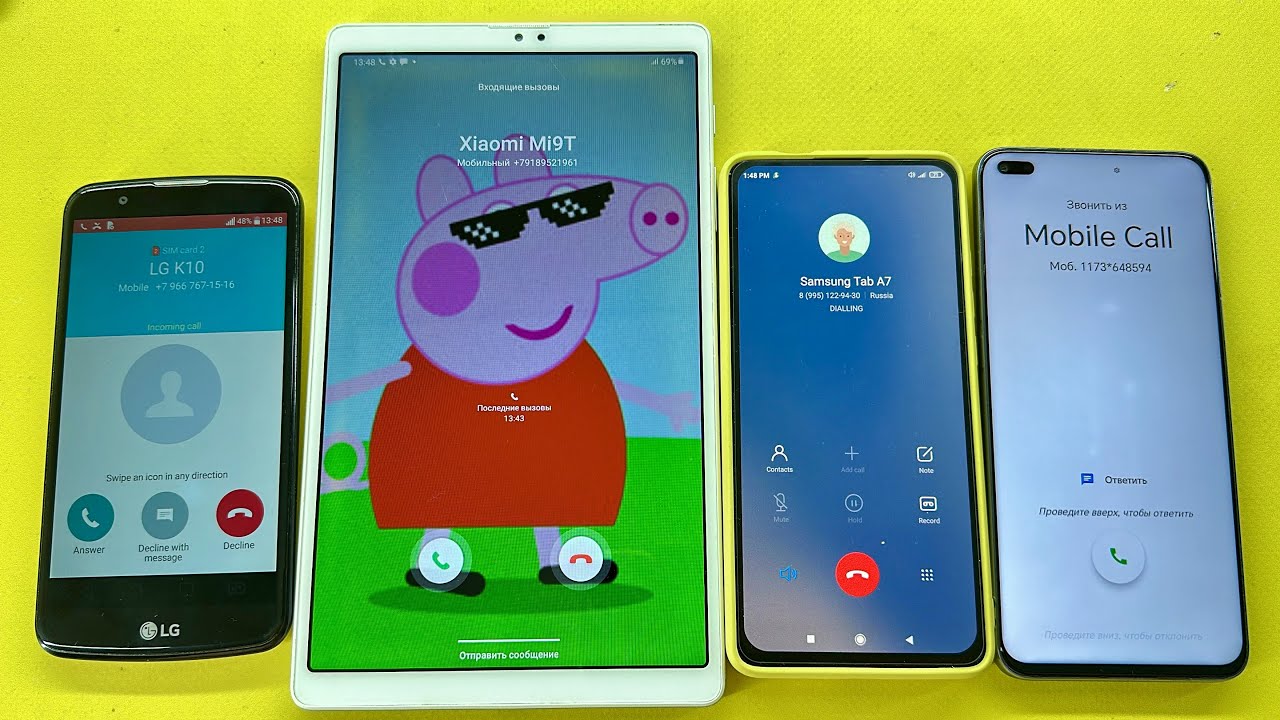 Incoming Call Samsung Tab A7 + LG K10 + Xiaomi Mi 9T + Honor 50 Lite ...