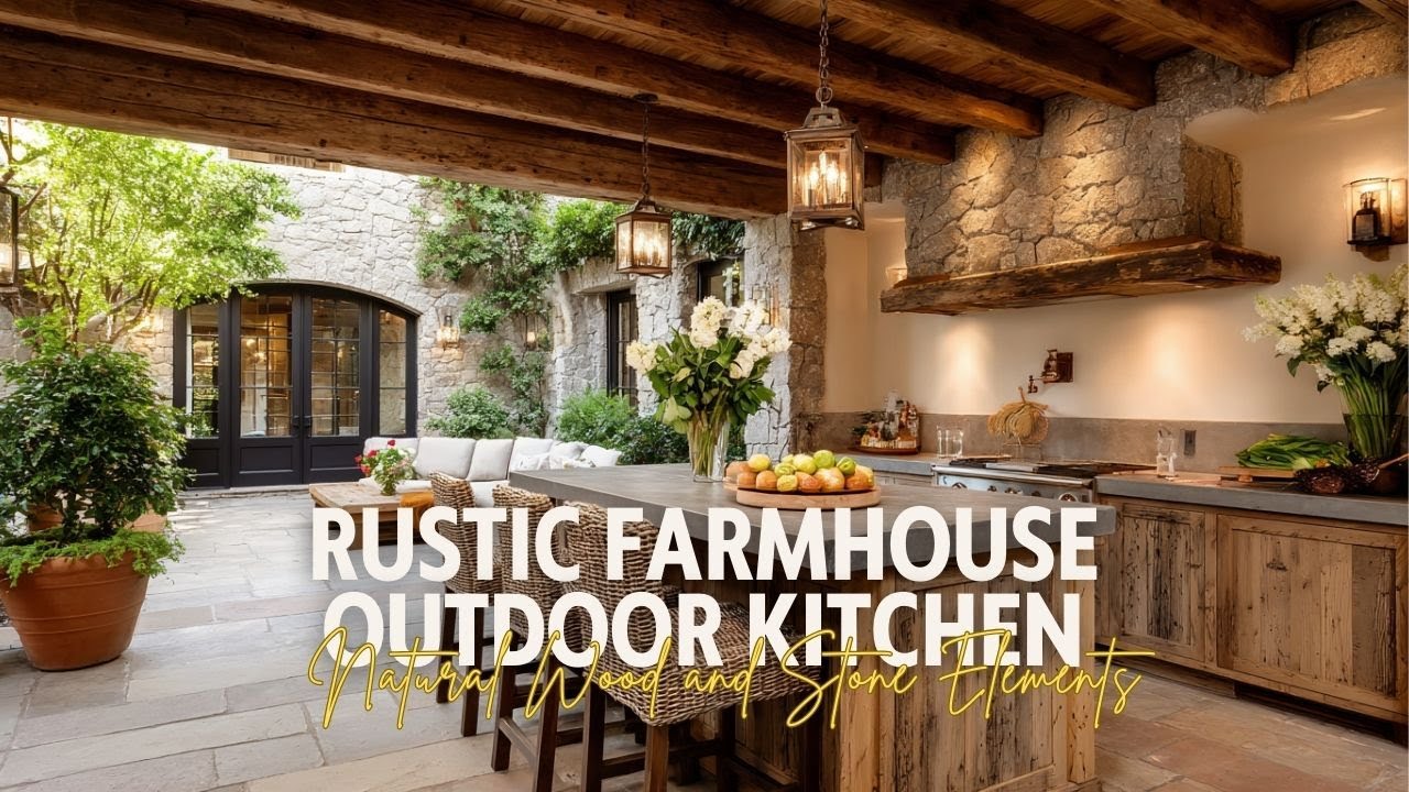 Rustic Farmhouse Outdoor Kitchen Inspirations with Natural Wood and ...