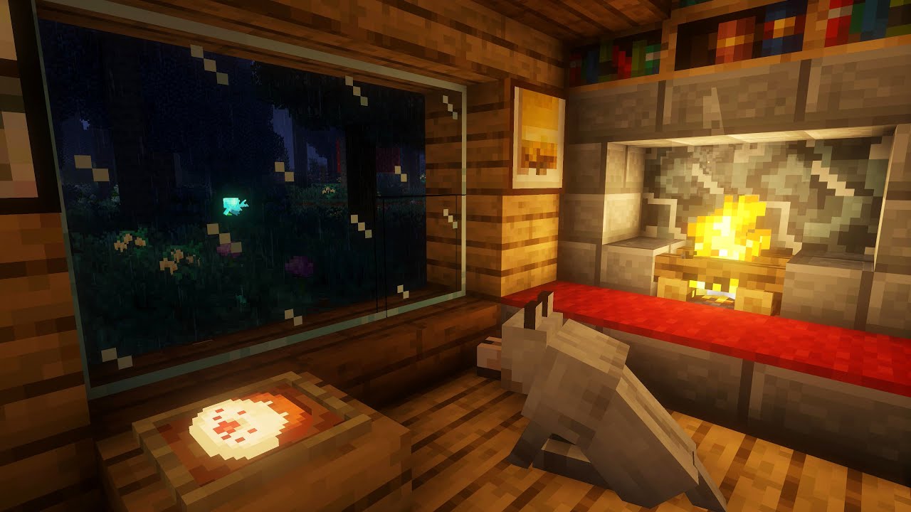 Cozy Night Vibes warmed up by the Fireplace | Minecraft Ambience Allays ...