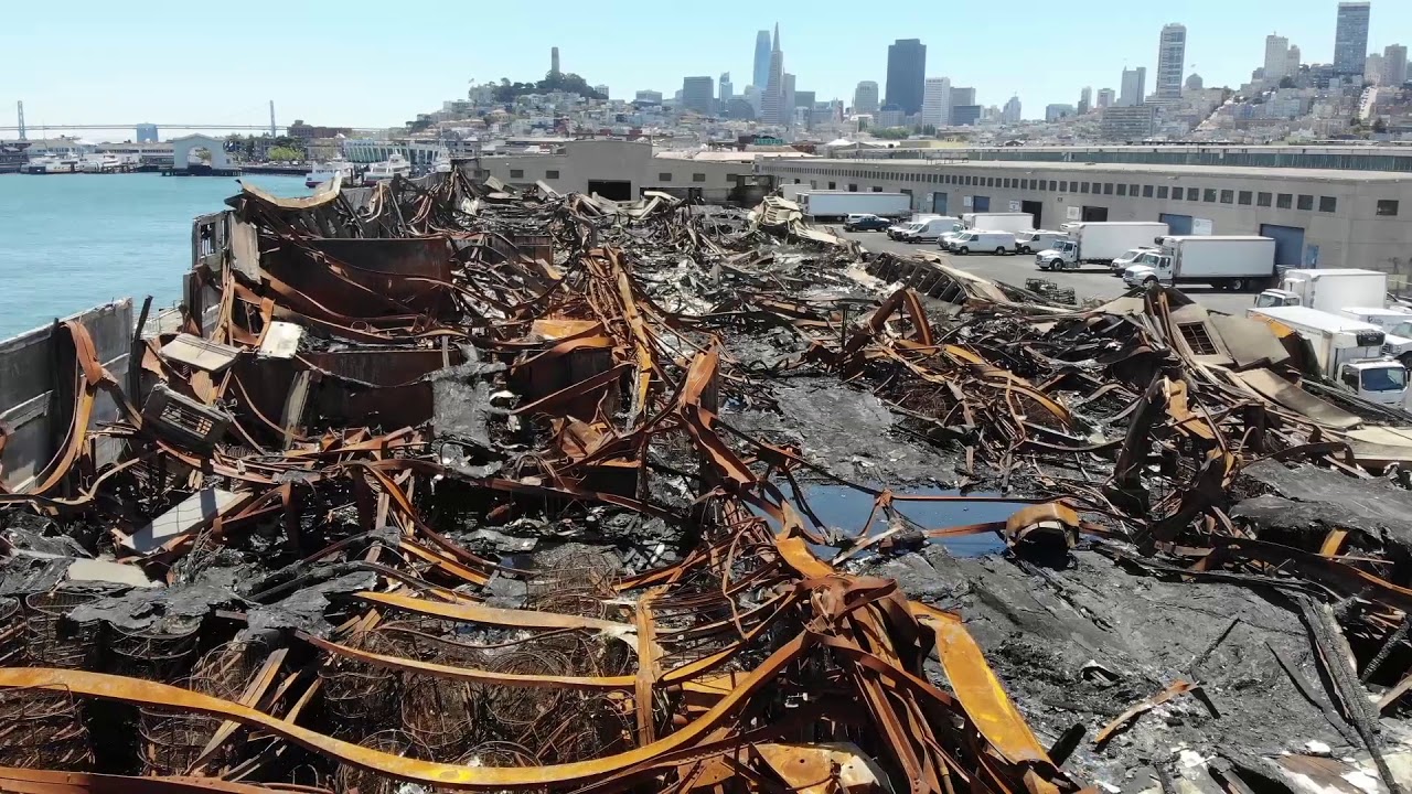 Pier 45 Fire Aftermath - LOW FLYOVER - YouTube