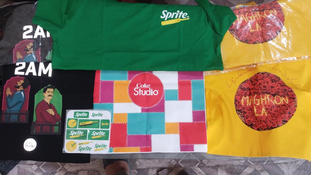 T-shirts and bags received! sprite scheme Pakistan! coke studio ...