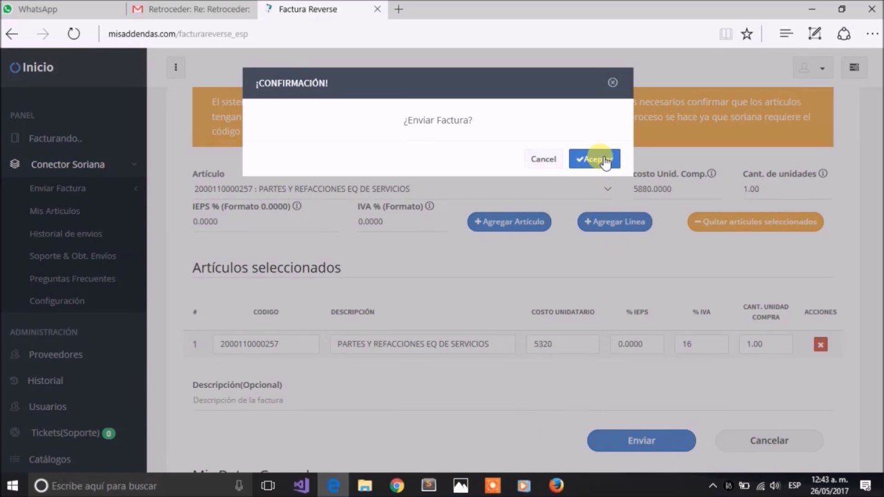 Web Service Soriana Envió de facturas electrónicas, Addendas Reverse - YouTube