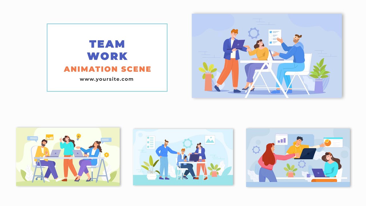 Flat Design Animation Scene of Teamwork in the Office After effects ...