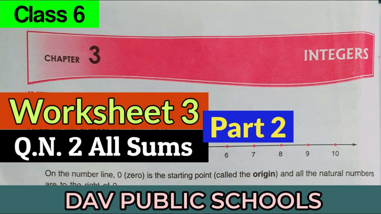 DAV class 6 maths chapter 3 Integers worksheet 3 Q.N. 2 All Sums - YouTube