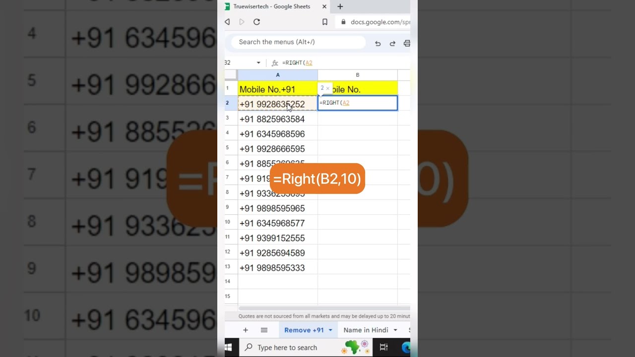 How To Remove 91 From Mobile Number In Excel excel shorts YouTube How To Remove 91 From Mobile Number In Excel excel shorts YouTube