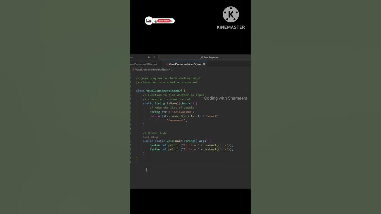 Given Alphabet is Vowel/Consonant Checking| IndexOf() Method ...