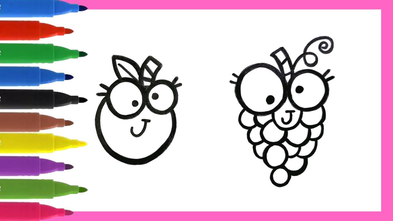 Drawing cute fruits for children 🍎🍇 || How to draw - YouTube