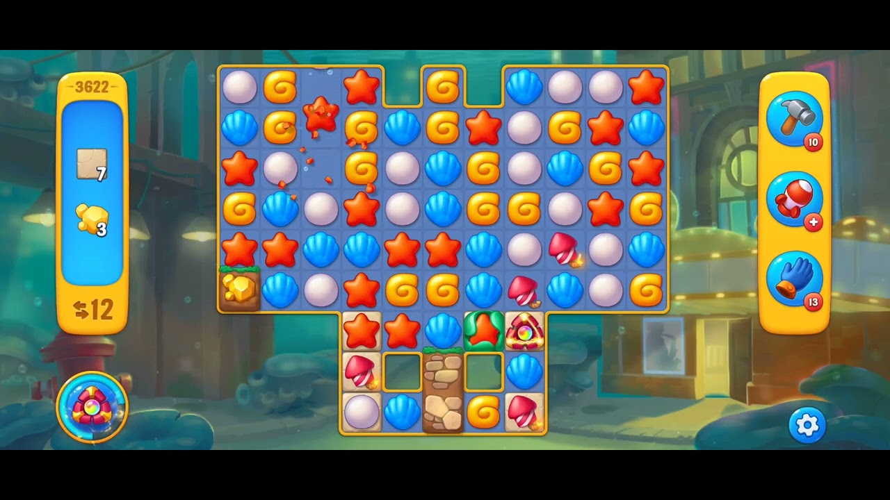 Fishdom Easy Level 3622 (with full seashell [Super Lightning ...