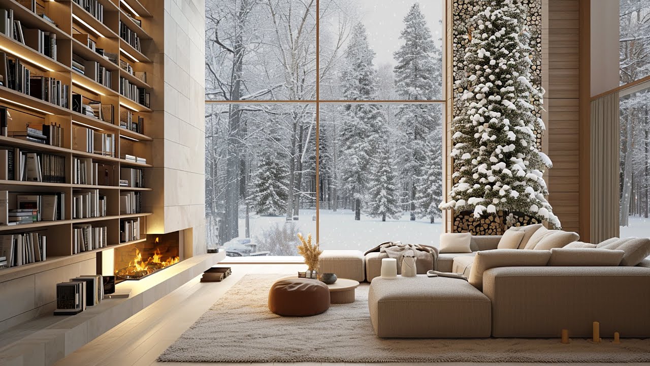 Relaxing Atmosphere with Fireplace Crackles and Snowy Scenes | Beat ...
