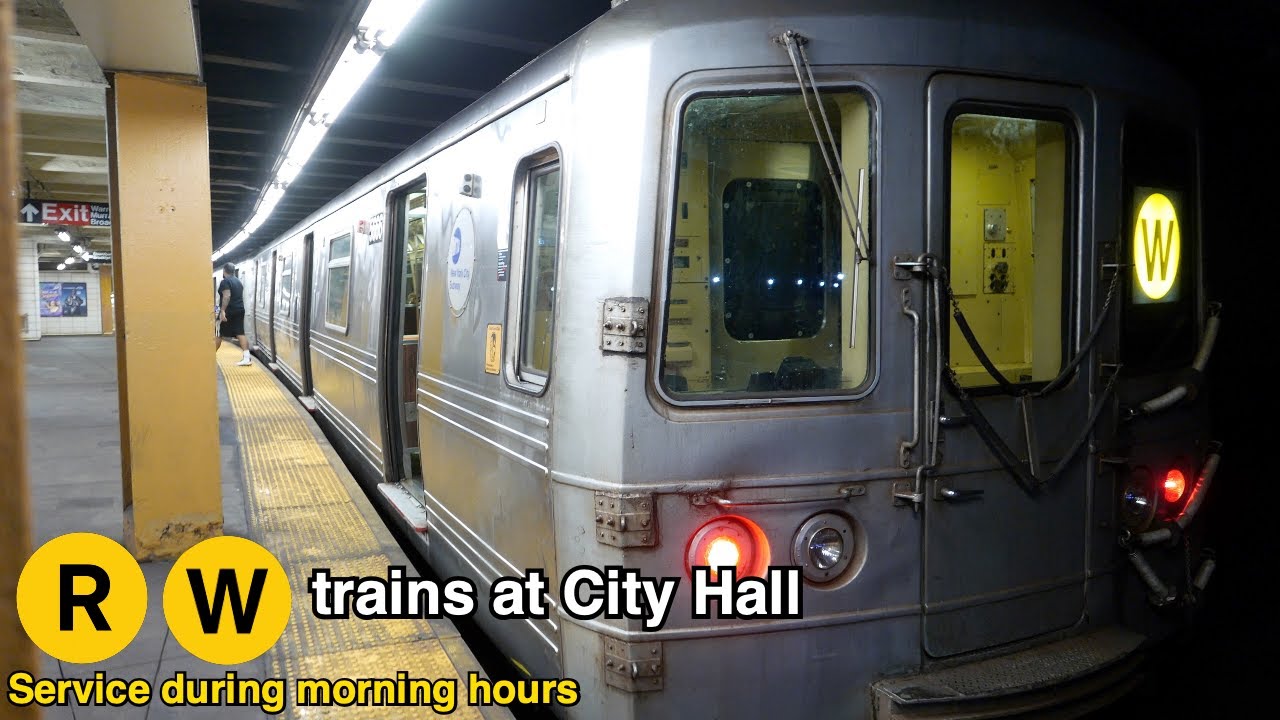 BMT: R and W trains at City Hall Station - YouTube