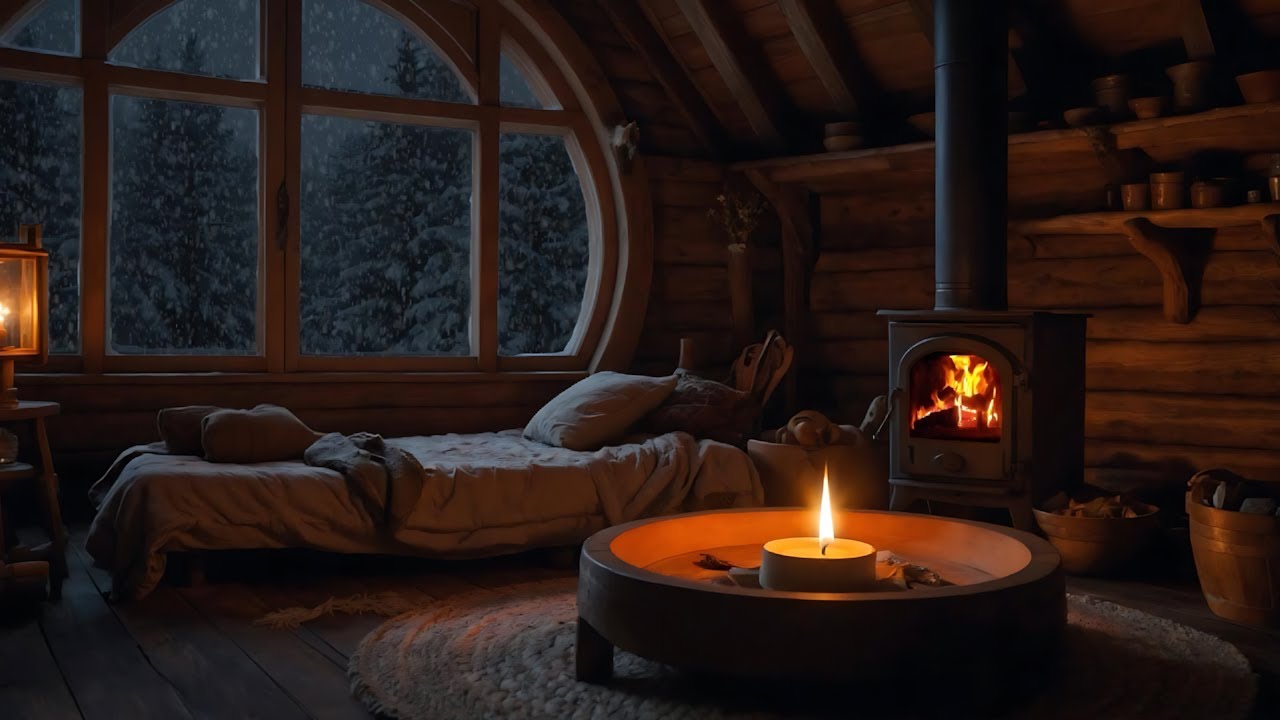 Cozy Winter Cabin ️ Crackling Fireplace & Gentle Snowfall Ambience ...