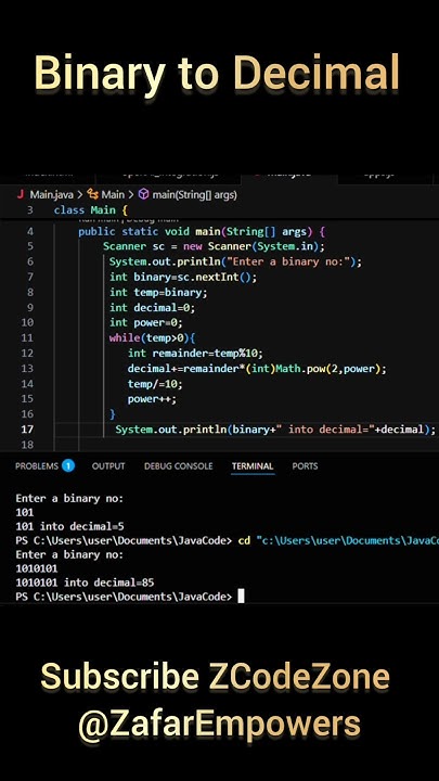 Learn how to convert a binary no to decimal no in #java #subscribe @ZafarEmpowers #coding #like ...