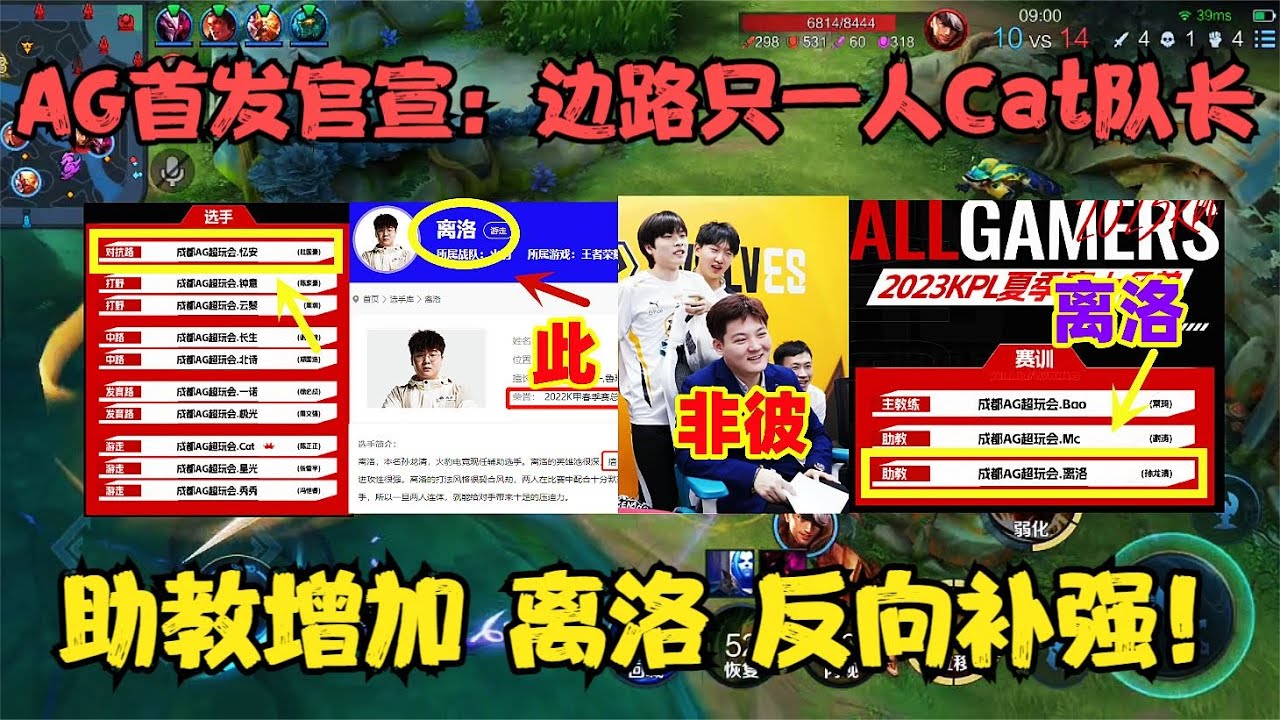 KPL首发大名单官宣：AG边路只有一人Cat队长，助教离洛反向补强！ - YouTube