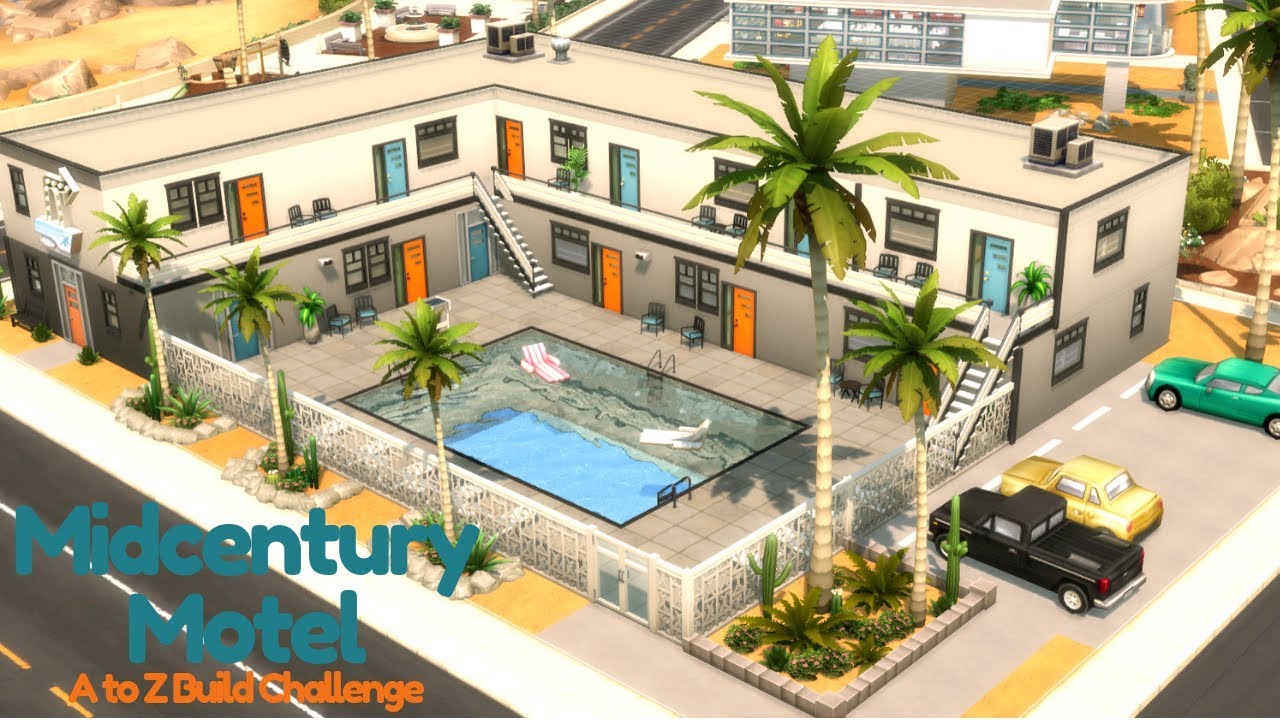 MIDCENTURY MOTEL // THE SIMS 4: A TO Z BUILD CHALLENGE - YouTube