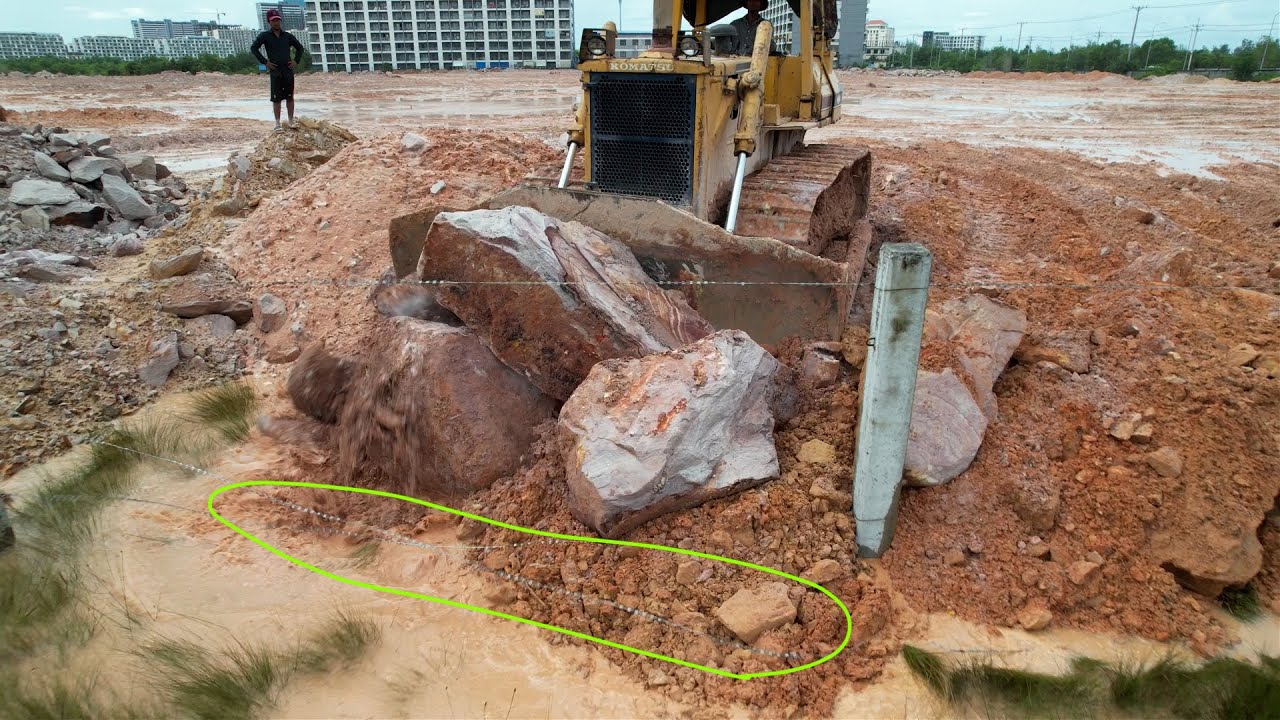 Ep83.complete land boundary construction by dozer Komatsu pushing rock ...