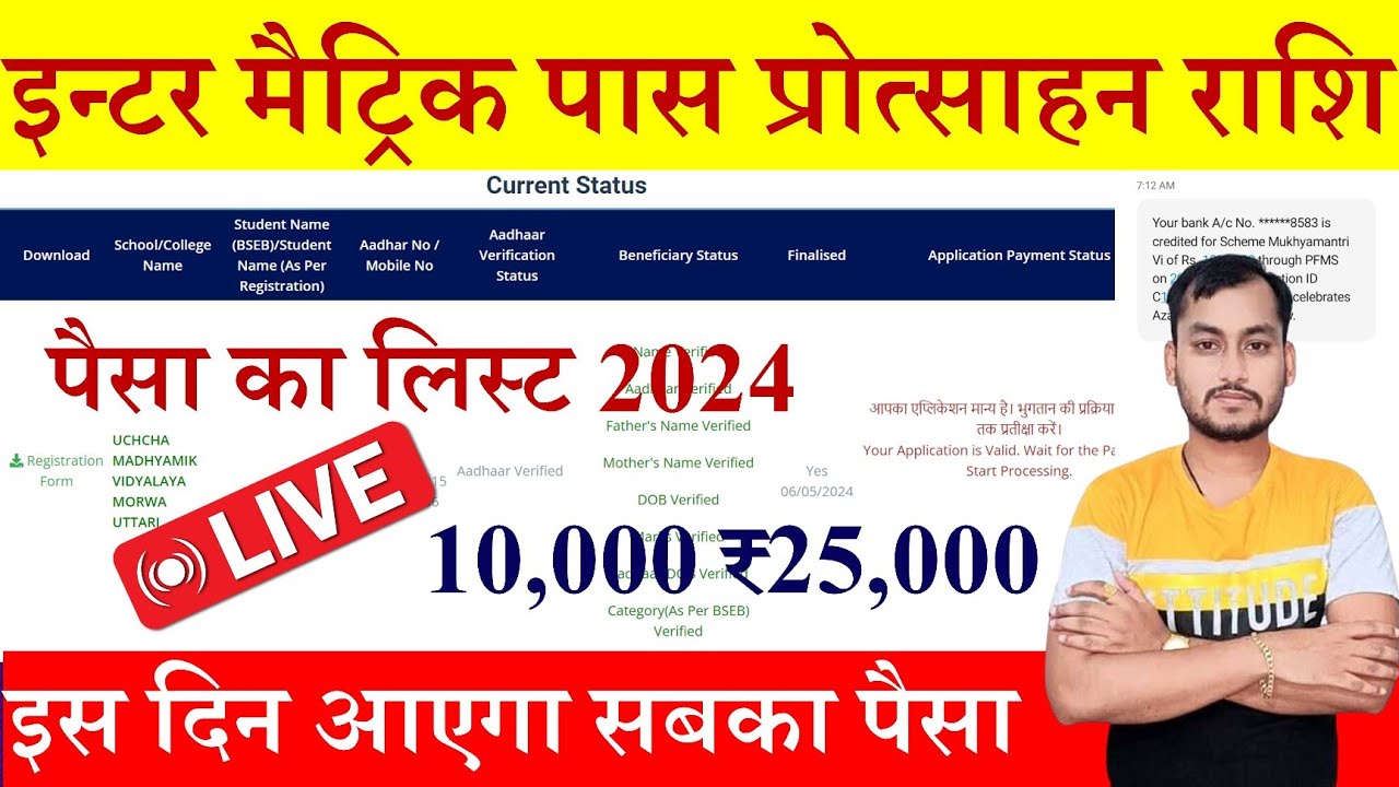 Bseb matric inter pass protsahan rashi 2024 |Bseb 10th 12th protsahan ...