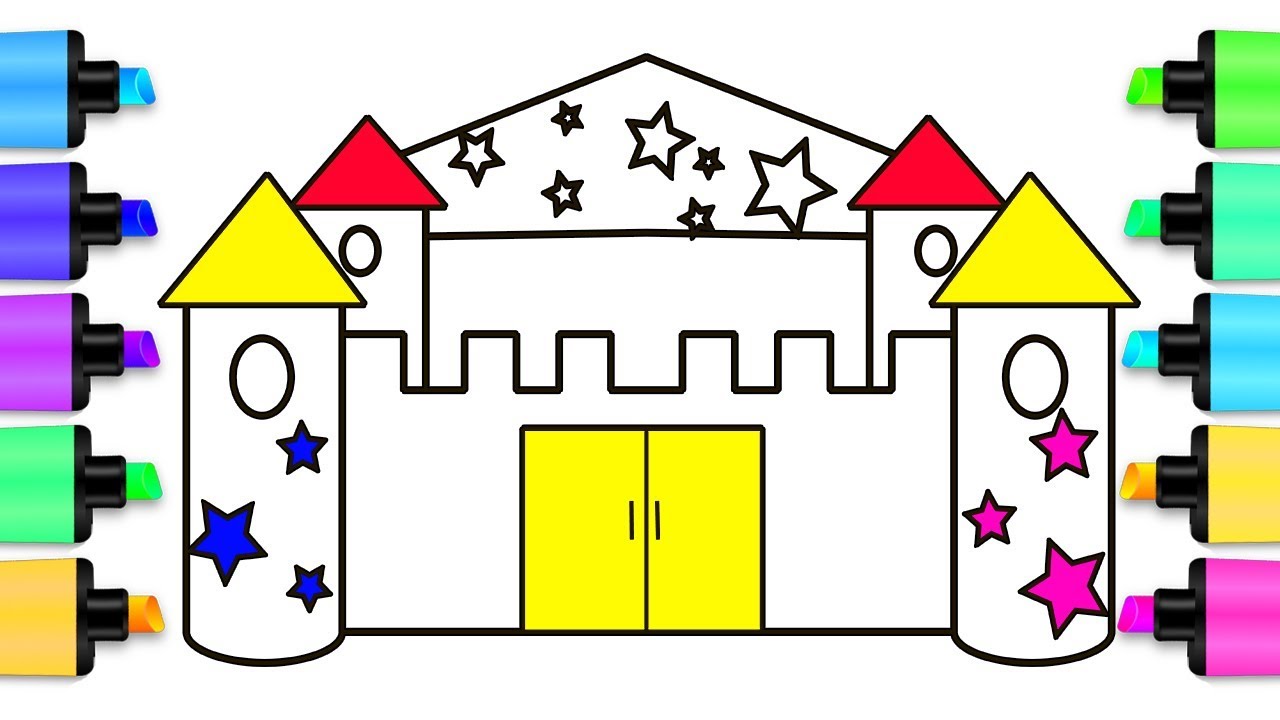 Drawing and Coloring Colorful Castle for Kids - Coloring Pages House ...