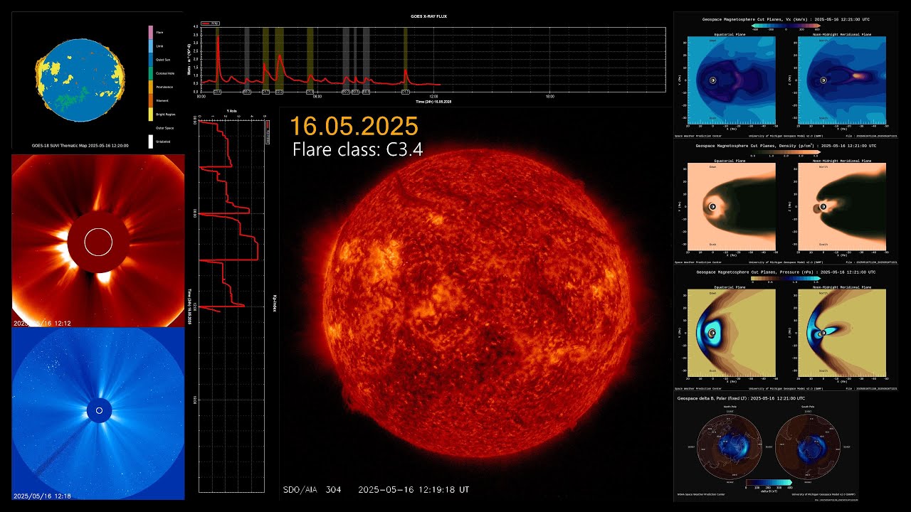 Solar flare: 16.05.2025 class C3.4 - YouTube