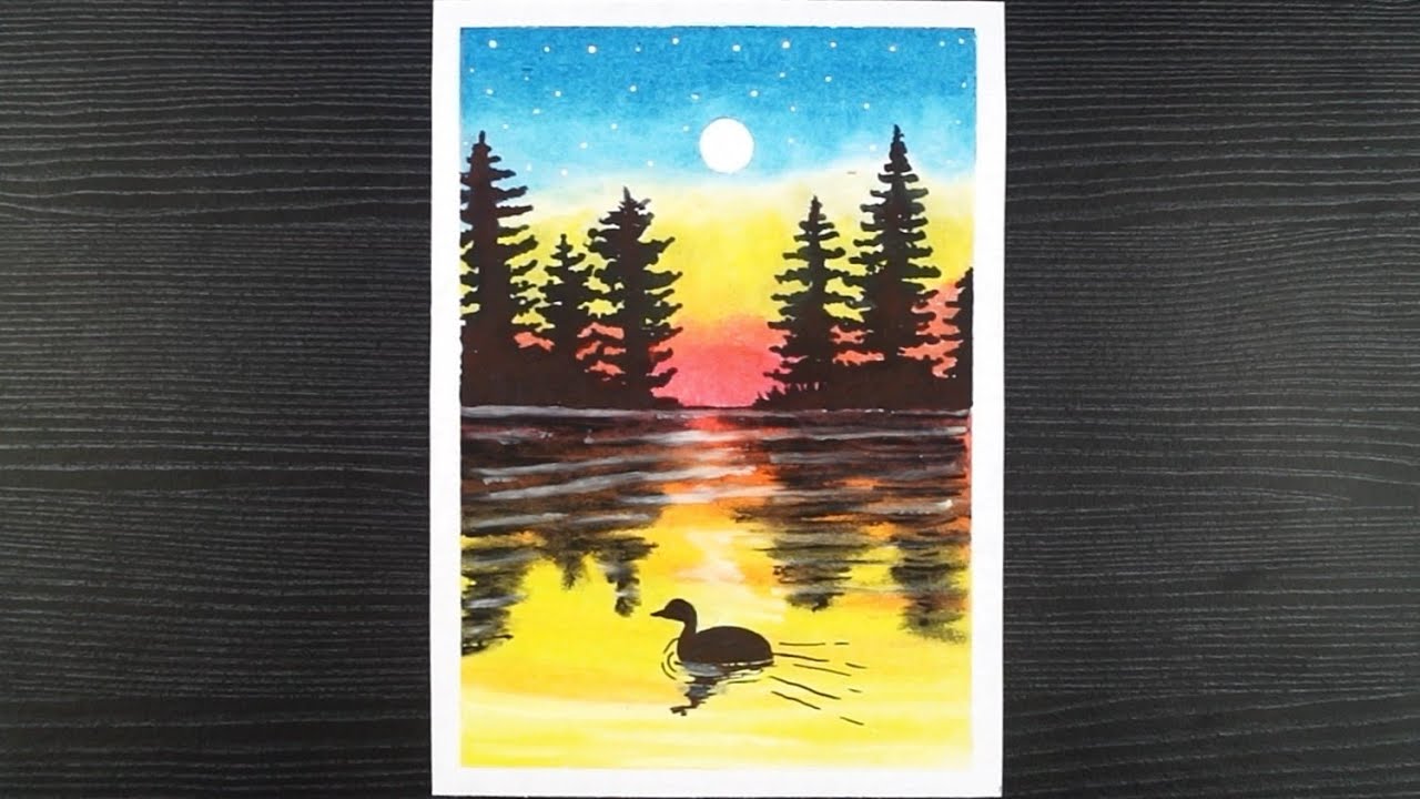 Water Reflection Scenery Drawing || Easy Beautiful Scenery Drawing ...