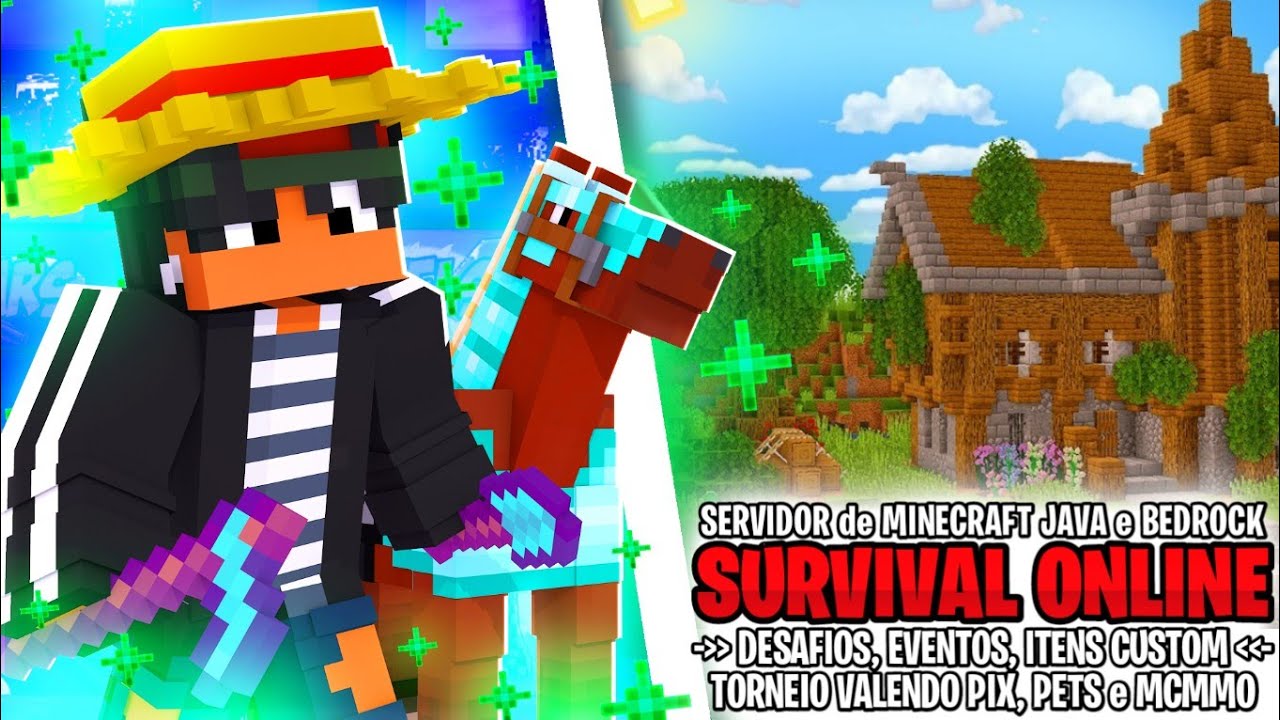 NOVO SERVIDOR DE SURVIVAL ONLINE para MINECRAFT BEDROCK e JAVA com MCMMO, TORNEIOS, SPAWNERS e ...