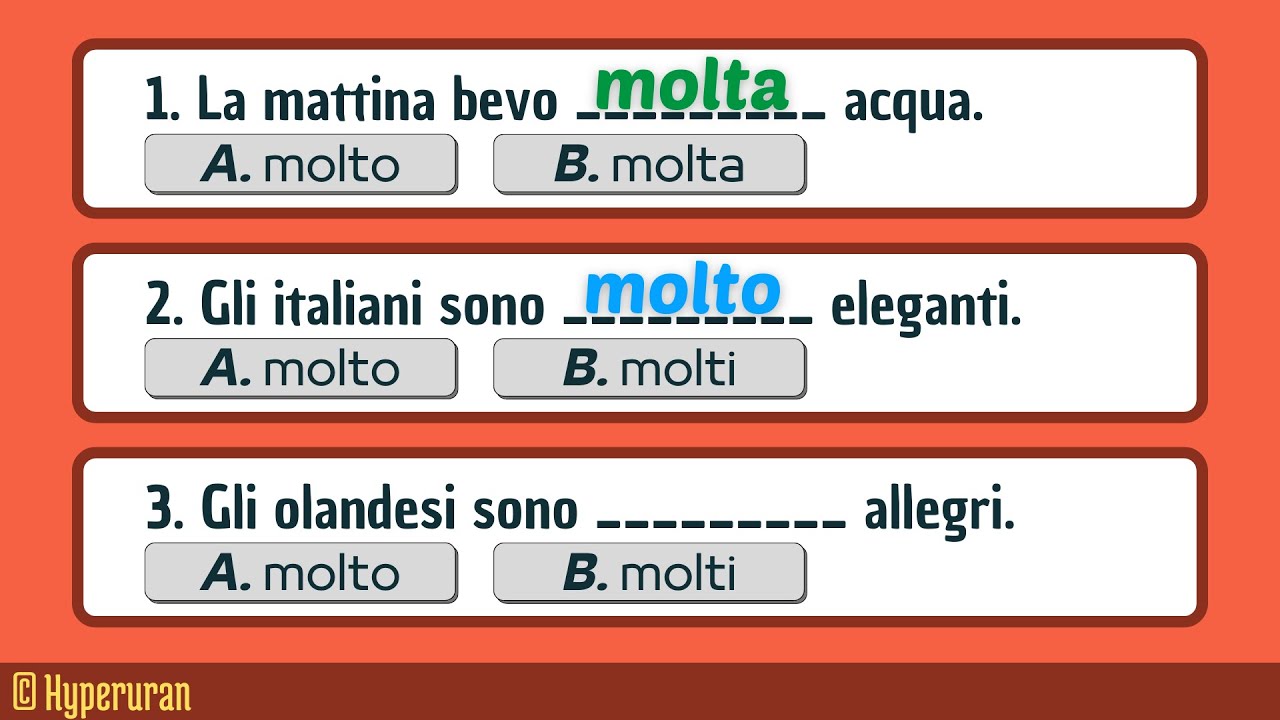 Italian how to choose molto as adjective or adverb | A lot, very, much ...