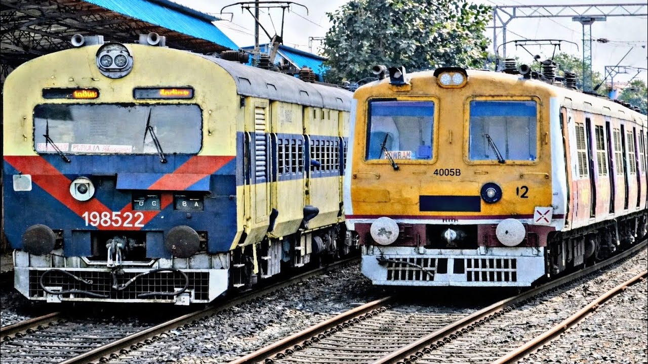 Old EMU+MEMU+ICF Local Train Grand Arrival and Departure at Busy ...