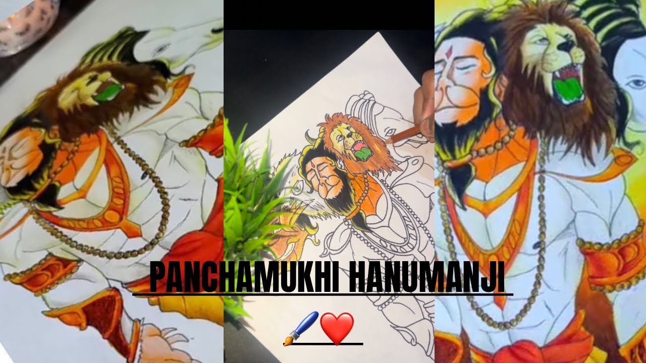 Panchamukhi Hanuman ji drawing 🙏🏻🖌️🙇🏻|| easy way , step by step ...