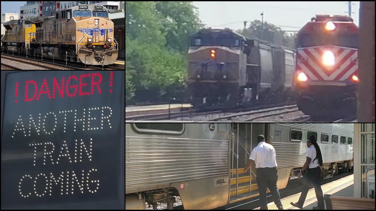 UP Unit Train Meets Metra 136 "Danger Another Train Coming" - YouTube