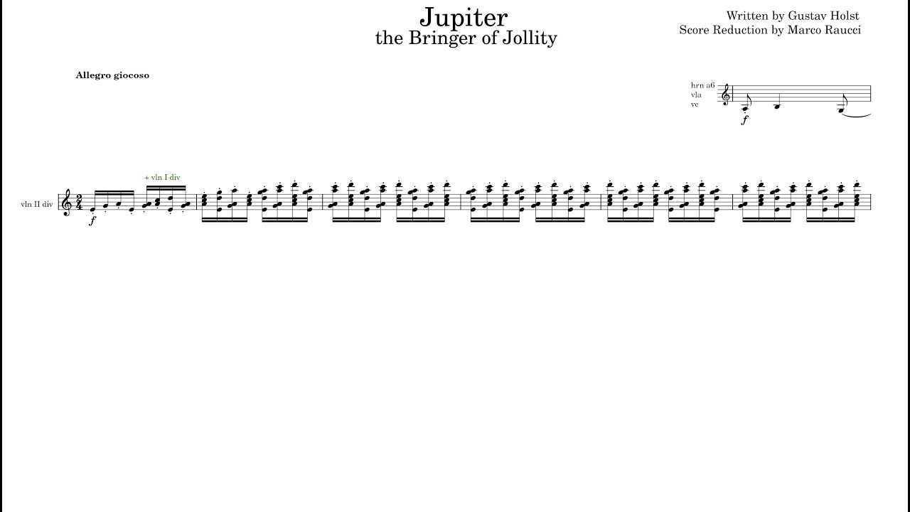 The Planets - Jupiter "The Bringer of Jollity" (Score Reduction) - YouTube