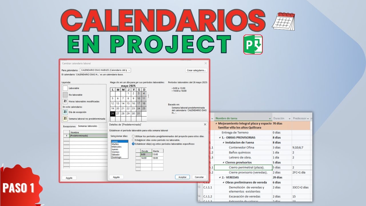 MS Project: Crea Calendarios de Proyecto con Días Hábiles y Corridos ...