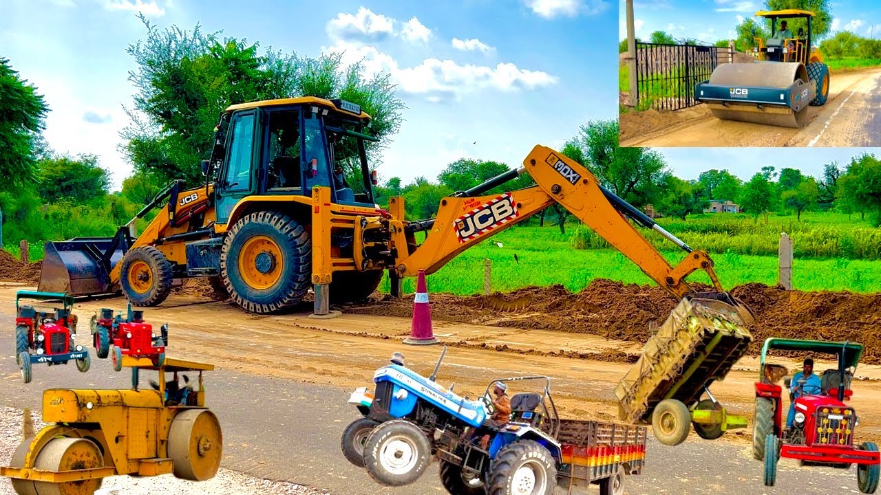 JCB 3dx Plus Loading Murum in 3 Tata Truck Working Road Making ...
