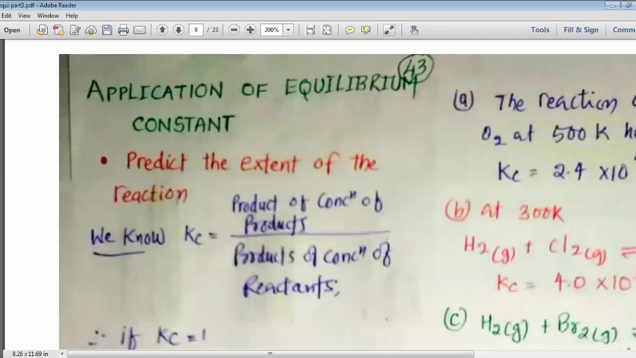 Applications equilibrium Constant Reaction quotient Q Qp Qc Calculating ...