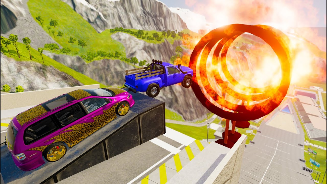 High Speed Jumps Through Rings Of Fire (Crazy Vehicle) - BeamNG drive ...