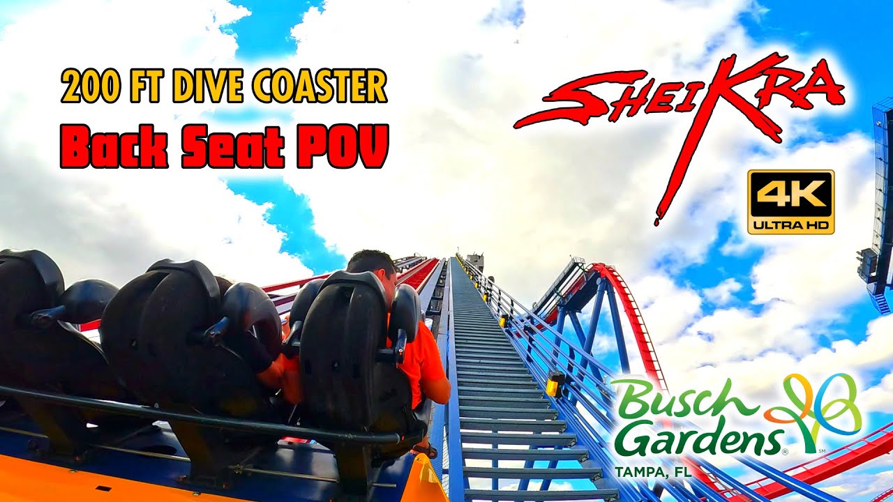 [4K] SheiKra - 200 ft Dive Machine Coaster | Back Seat POV | Busch ...
